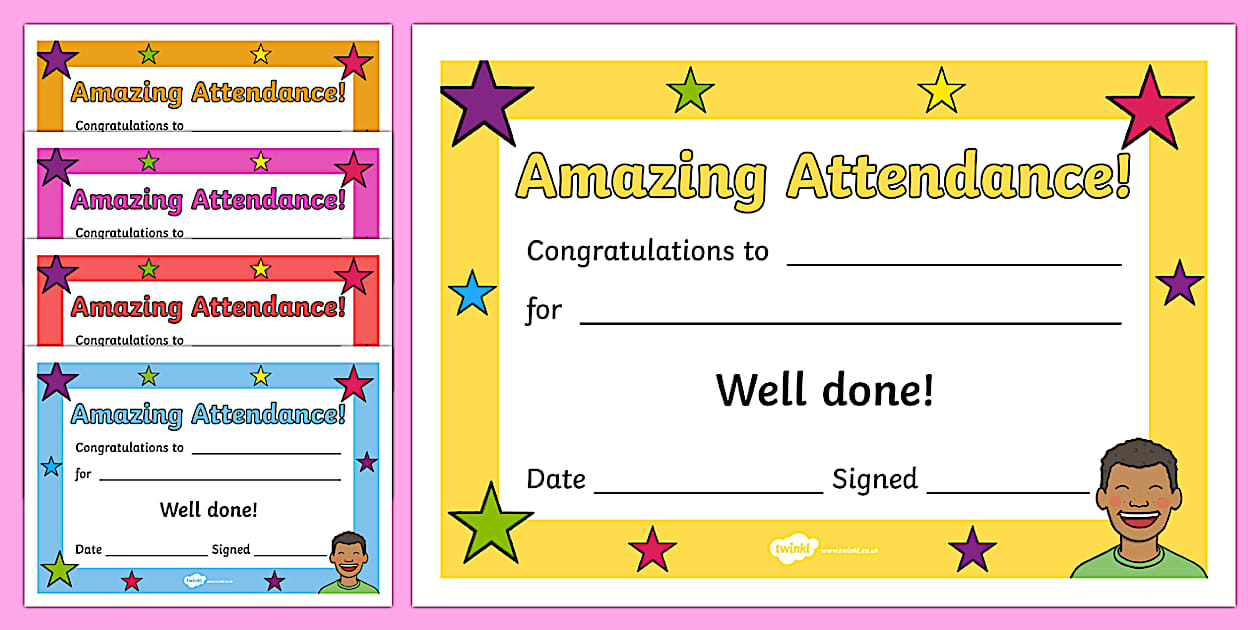 Editable Amazing Attendance Award Certificate (teacher made)