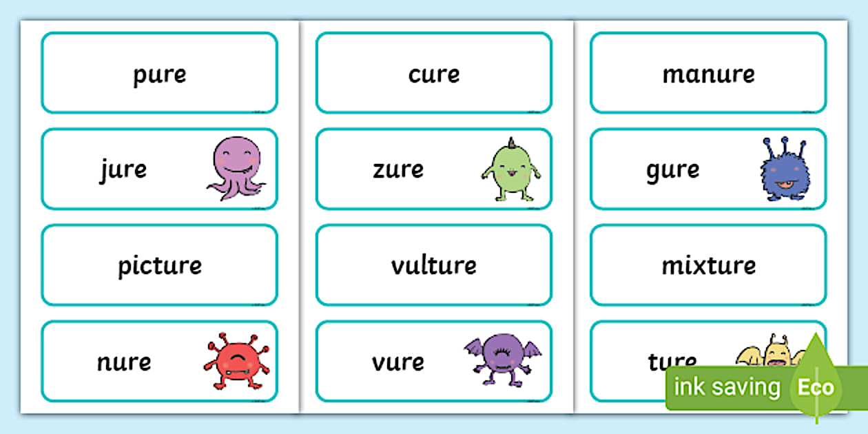 Cursive Real and Alien 'ure' Word Cards - Twinkl