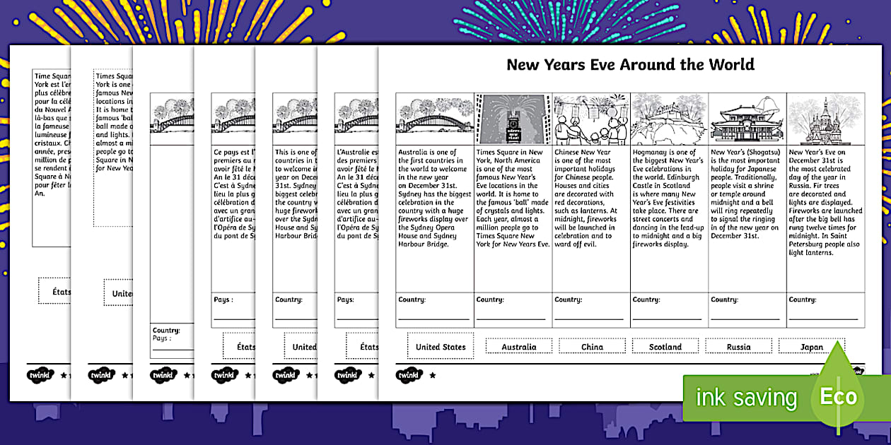 New Year's Eve, New Years Eve Around the World Differentiated Worksheet