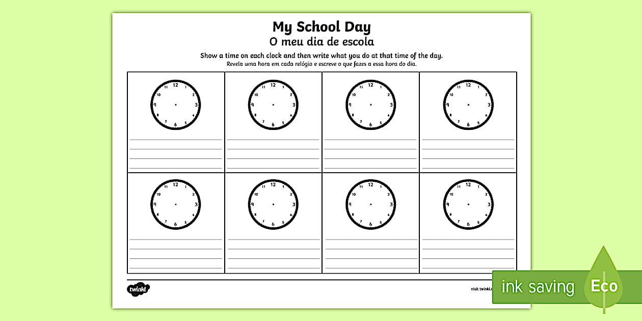 My School Day Worksheet Worksheet English Portuguese My School Day
