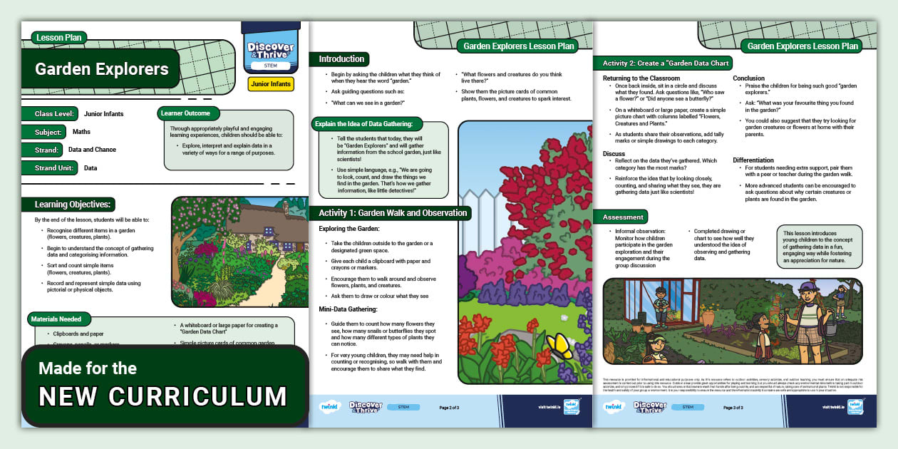 Garden Explorers Data Lesson Plan Junior Infants - Twinkl