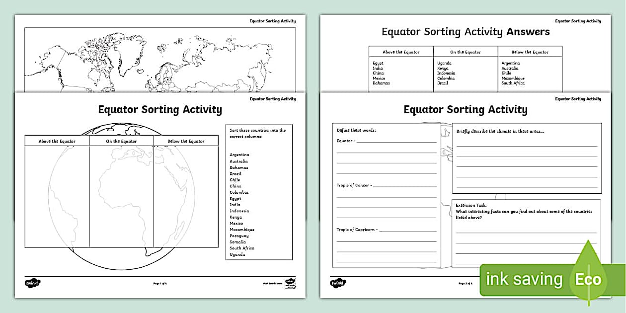 Equator Sorting Activity Sheet (teacher made) - Twinkl