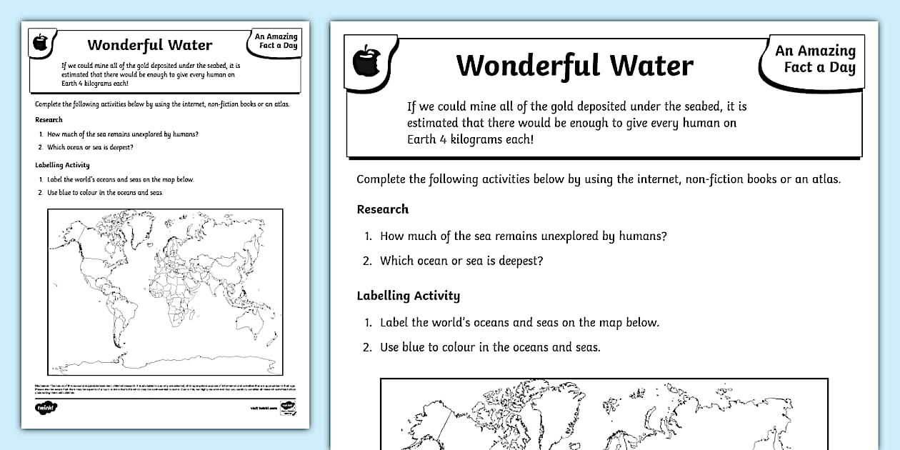 Wonderful Water Seas and Oceans Worksheet (teacher made)
