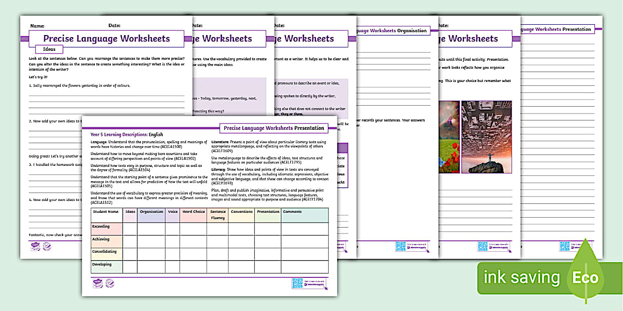 Precise Language Worksheets PDF - Twinkl Teaching Resources