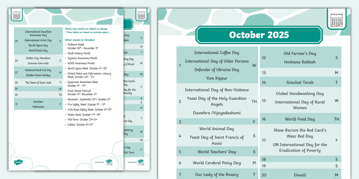 Teacher Planner: What's Happening in October?