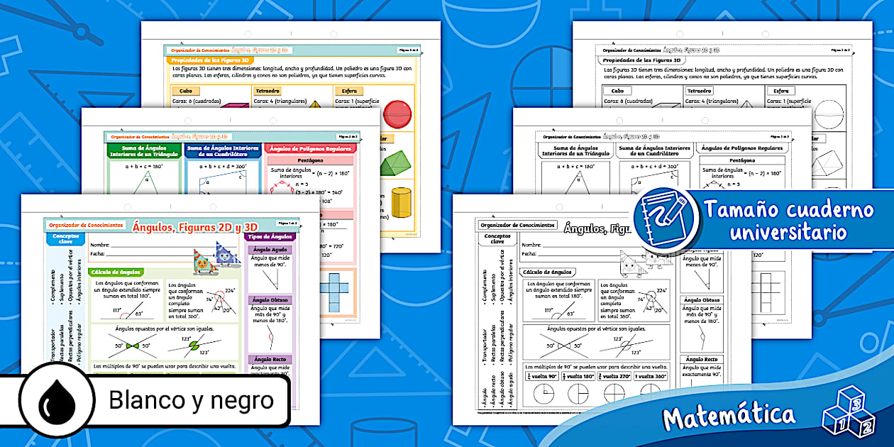Organizador | Ángulos | Obtuso | Recto | Agudo | Figuras 3D