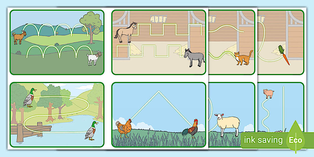 Farm Animal-Themed Mark Making Pattern Cards (Teacher-Made)