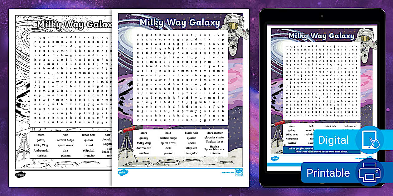 Milky Way Galaxy Word Search for 6th-8th Grade - Twinkl