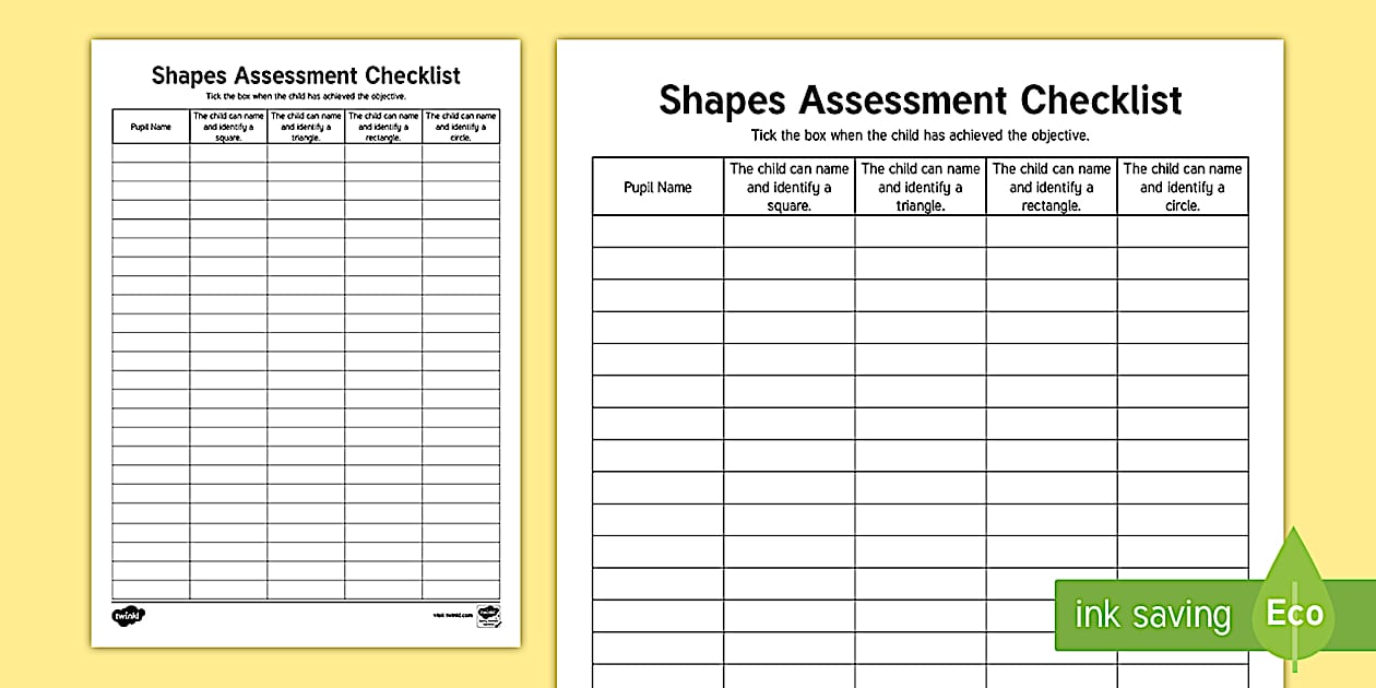 2D Shapes Assessment Checklist - Twinkl Resources - Twinkl