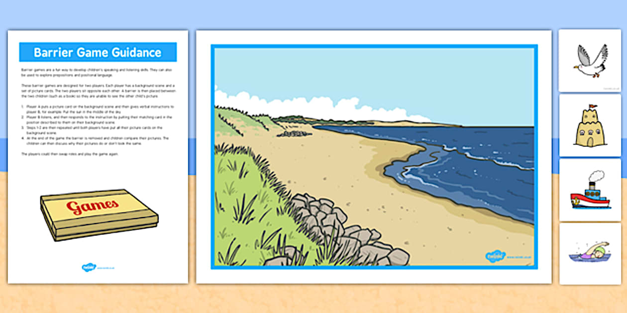 Black and White Beach Barrier Game (teacher made) - Twinkl