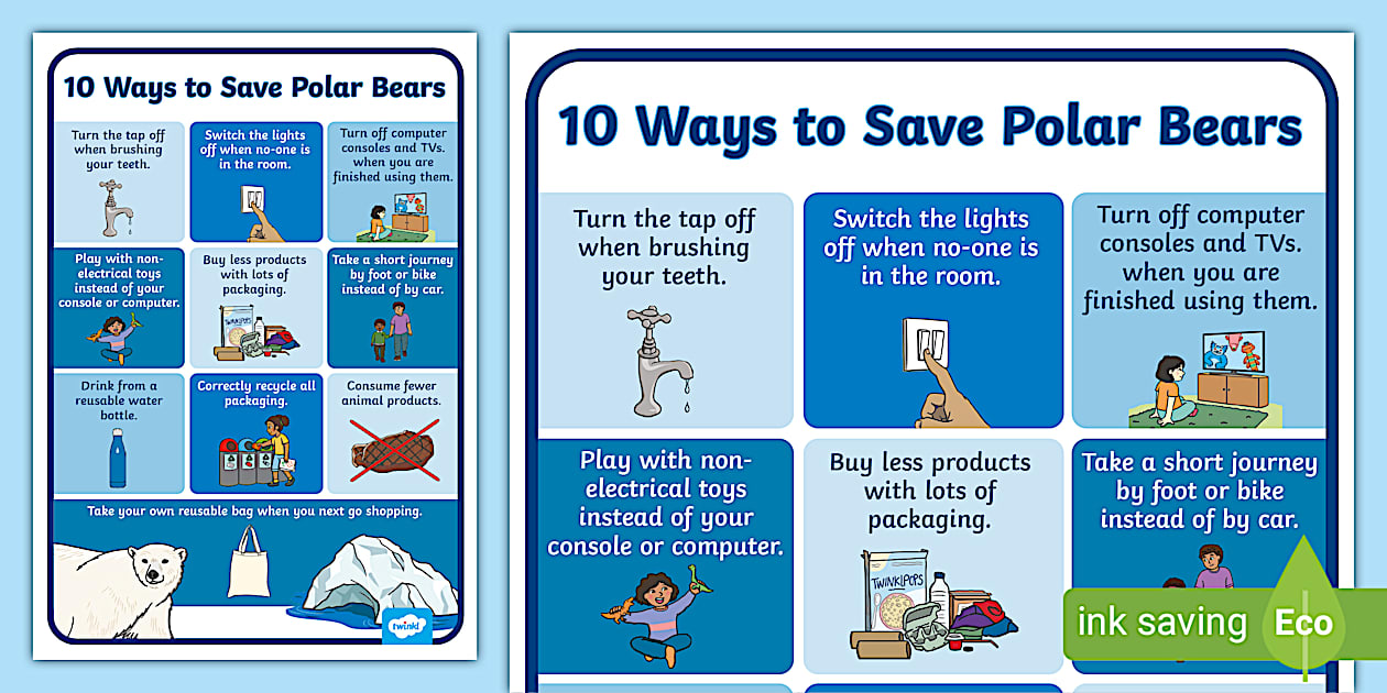 10 Ways to Save Polar Bears Poster. An informative display.