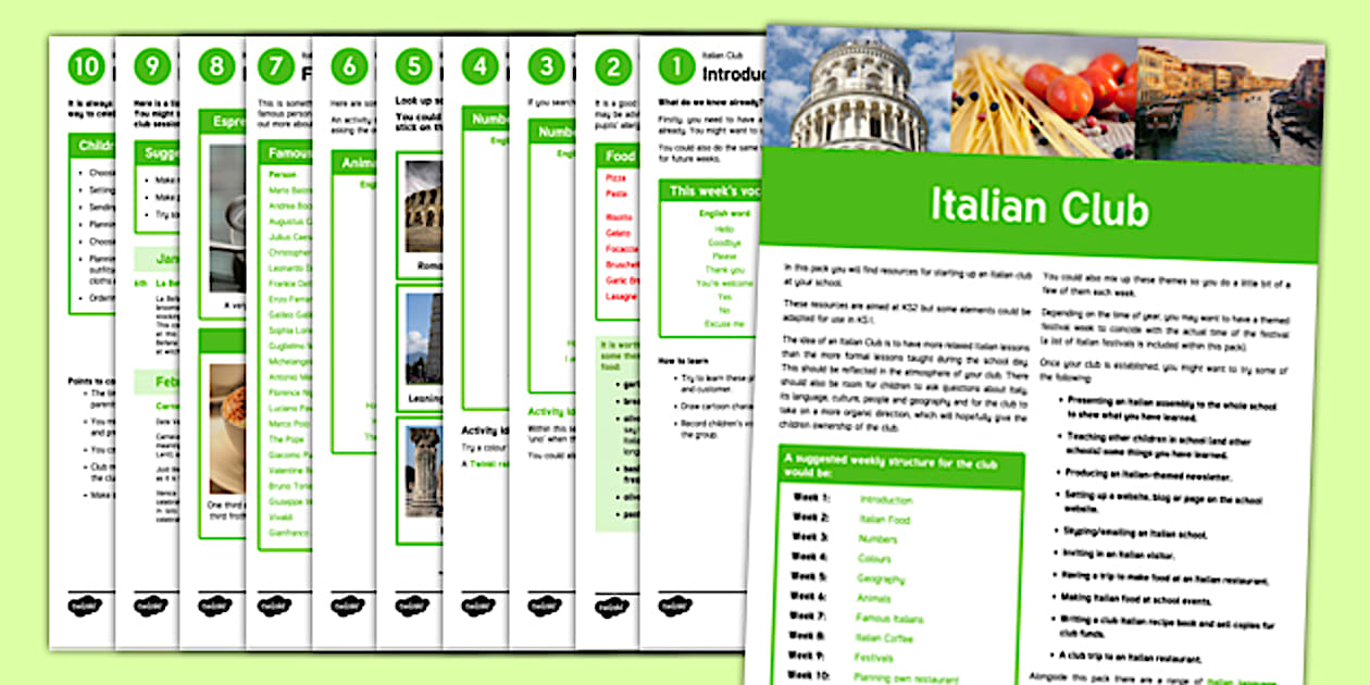 Italian Club Guidance and Plans for Teachers (teacher made)