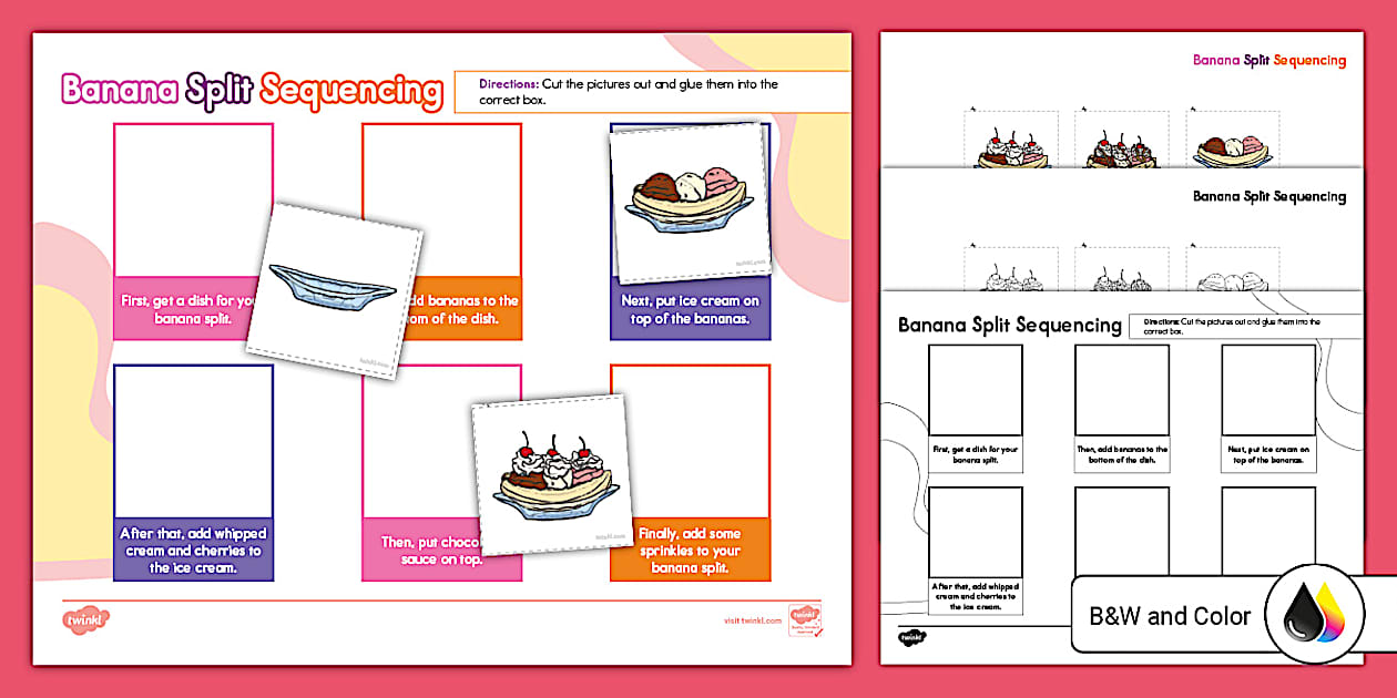 Banana Split Cut and Paste Sequencing Activity Worksheet