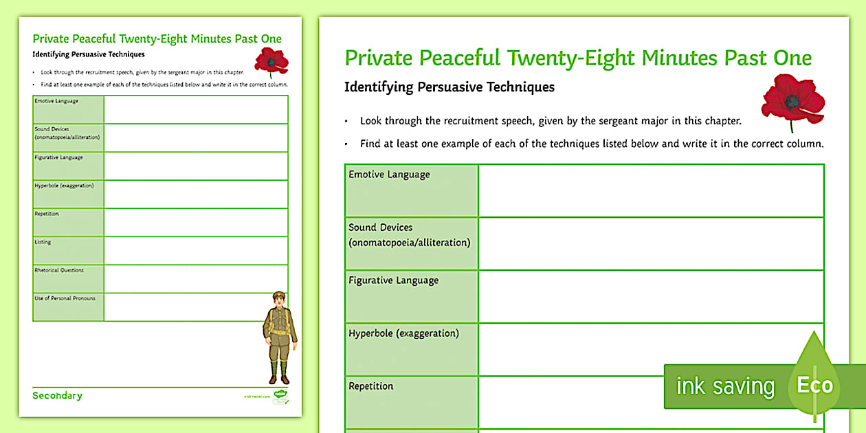 Private Peaceful Persuasive Speech Worksheet (teacher made)
