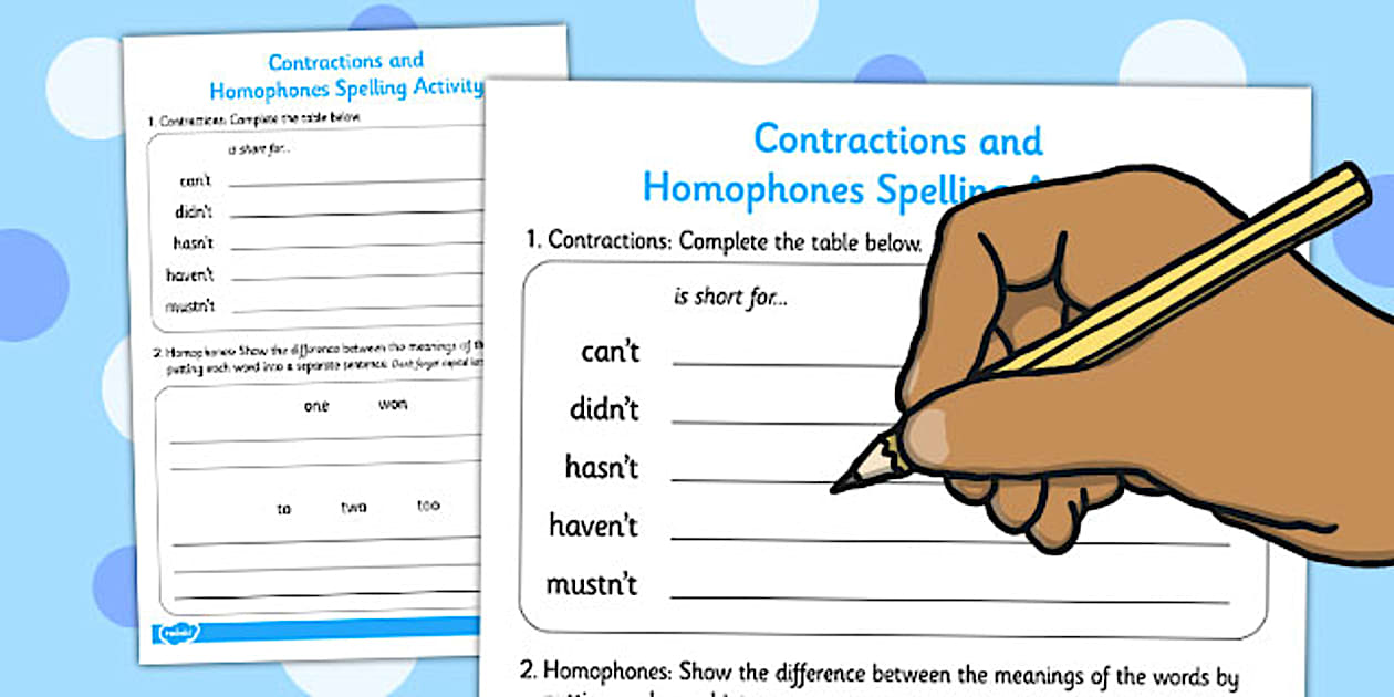 Contractions and Homophones Activity (teacher made) - Twinkl