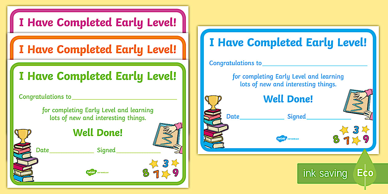 Editable I Have Completed Early Level Certificates - Twinkl