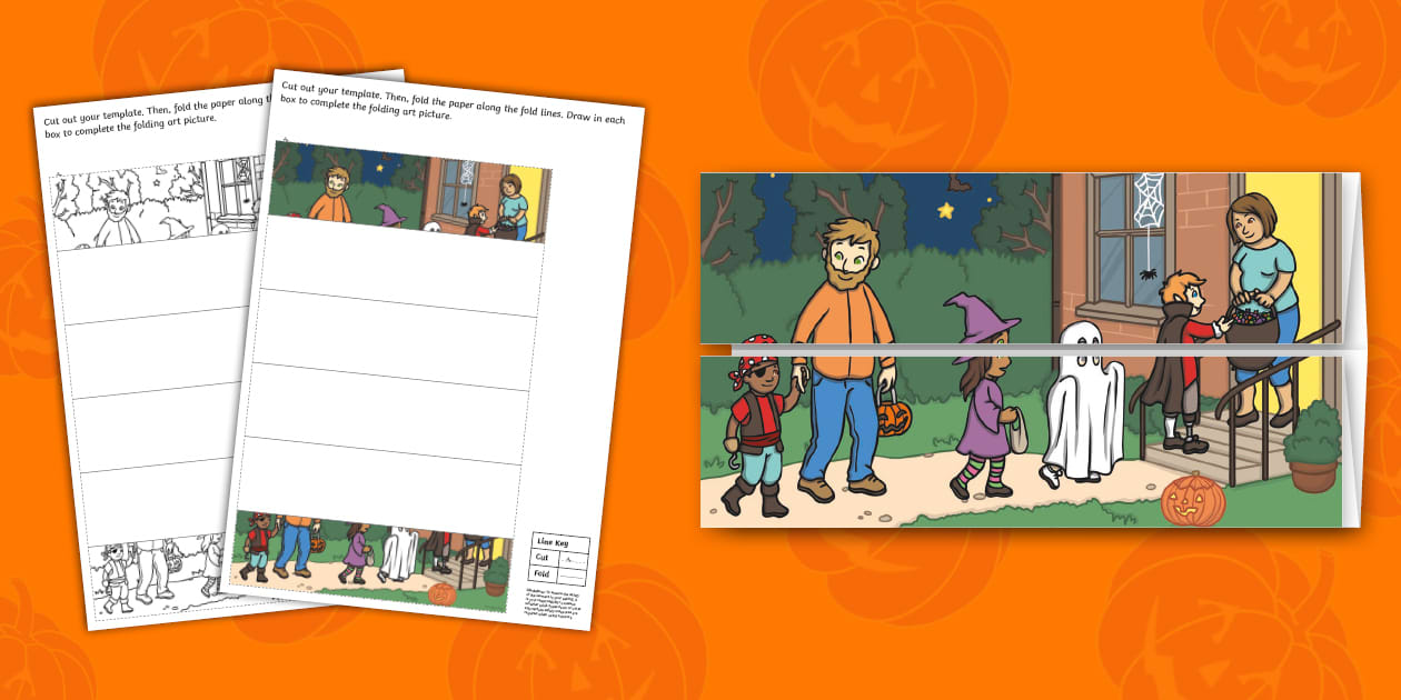 Halloween Trick-or-Treating Folding Art Template - Twinkl