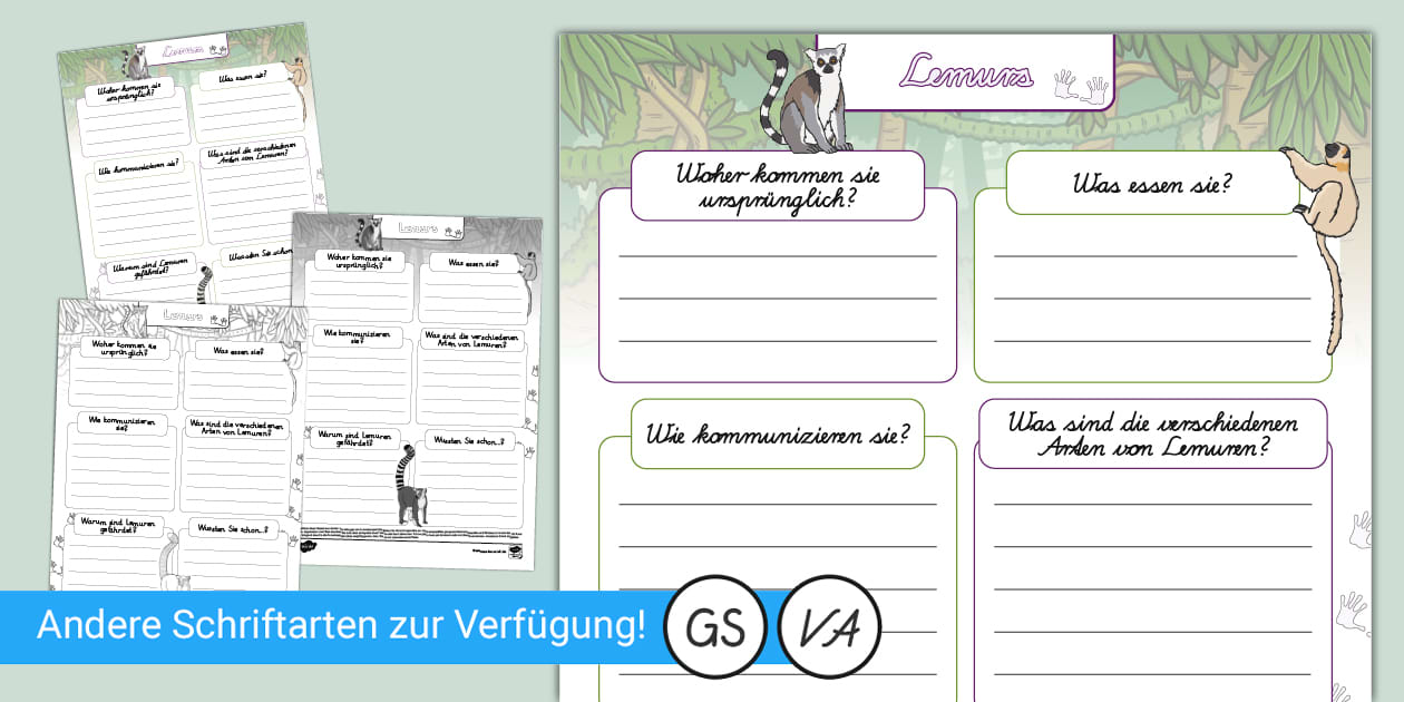 Lemur - Fakten Schreibvorlage (teacher made) - Twinkl