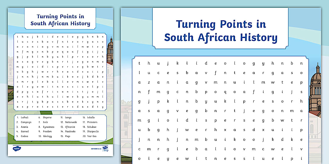 Turning Points in South African History: 1960s Word Search