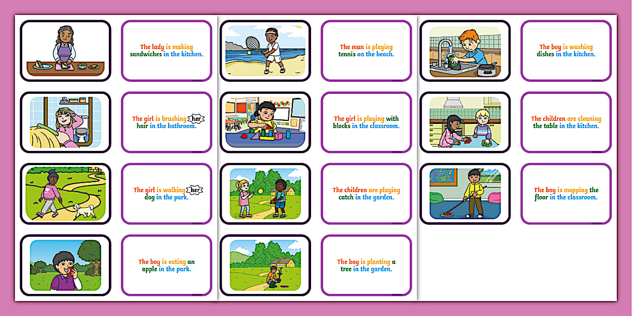 Picture Description Cards Who What Doing To What Where Set 2