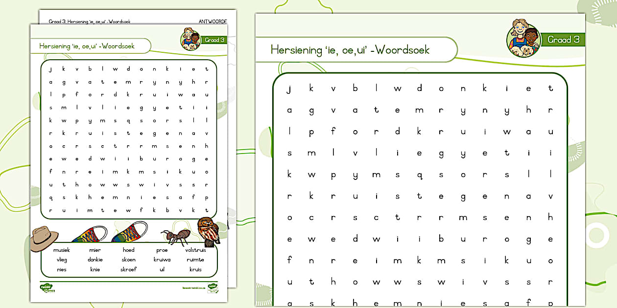 Graad 3 Klanke -ie, -oe, -ui Woordsoek (teacher made)