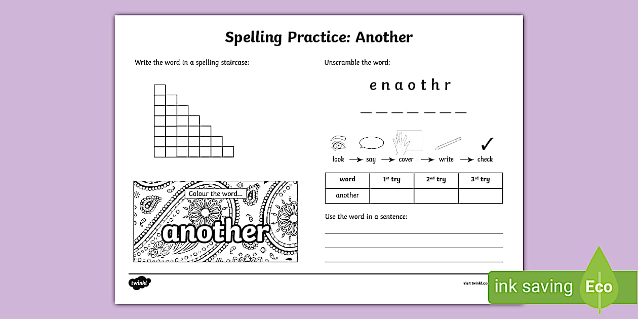 Another Spelling Practice Worksheet (teacher made) - Twinkl