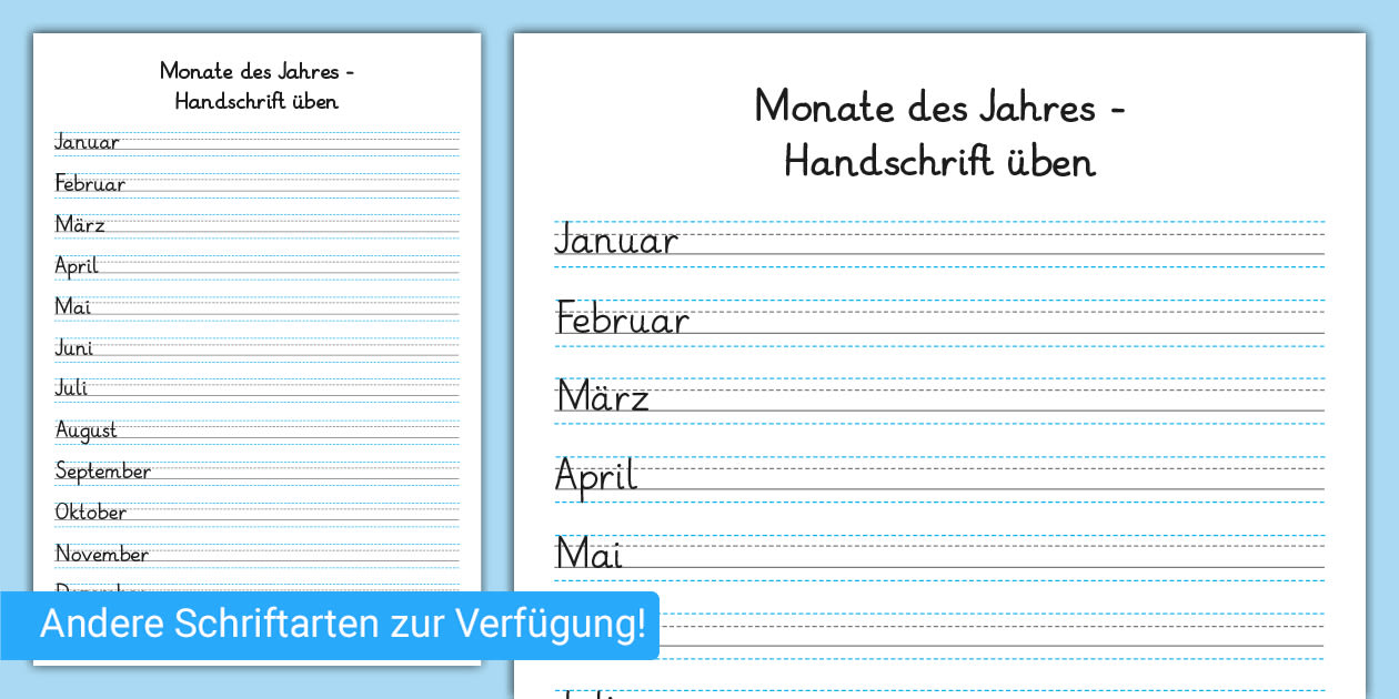 Monate des Jahres - Handschrift üben - Arbeitsblatt