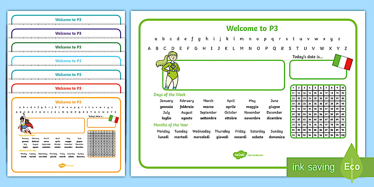 Editable Welcome to P3 (with Italian) Desk Mat - Twinkl