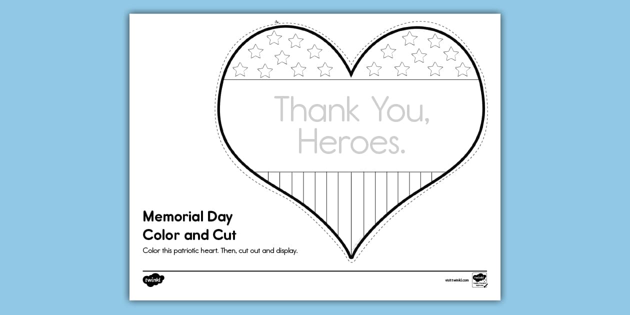 Thank You, Heroes: Memorial Day Color and Cut Worksheet