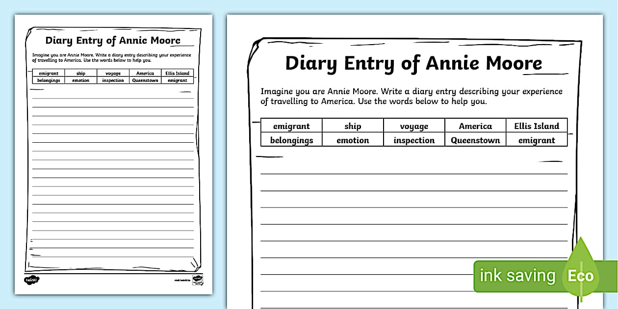 Annie Moore Diary Entry (teacher made) - Twinkl