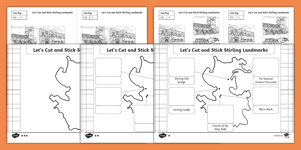 Let's Cut and Stick Stirling Landmarks Colouring Pages