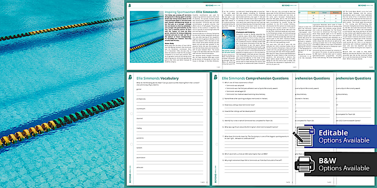 Ellie Simmonds Reading Comprehension (Teacher-Made) - Twinkl
