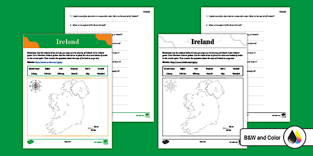6th-8th Grade Ireland Map Labeling Activity Worksheet | Twinkl USA