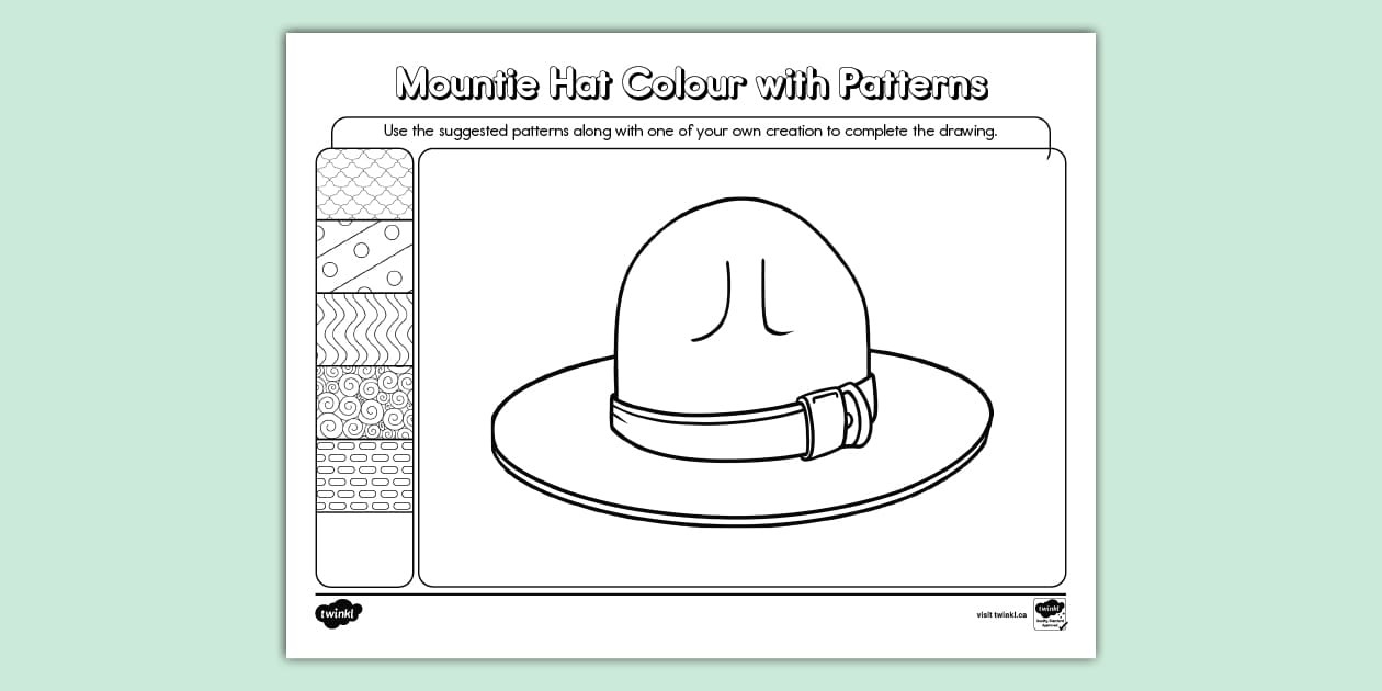 Mountie Hat Colour with Patterns Activity - Twinkl