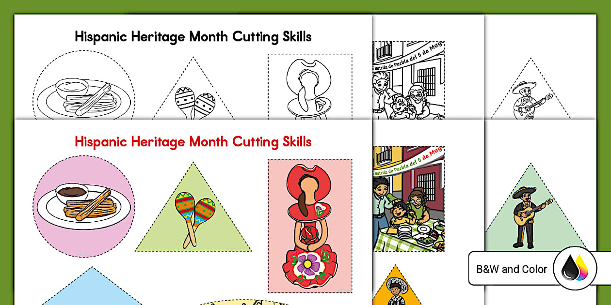 Hispanic Heritage Month Cutting Worksheet | PreK-1 | Twinkl