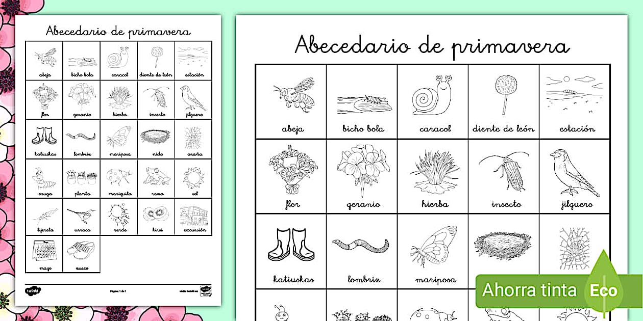 Hoja de colorear: Abecedario de primavera - Twinkl