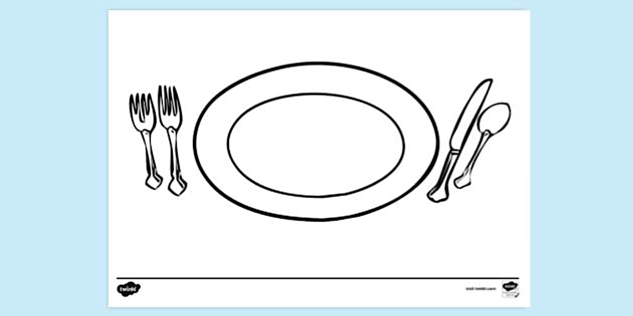 Plate and Cutlery Small Colouring Sheets | Colouring Pages