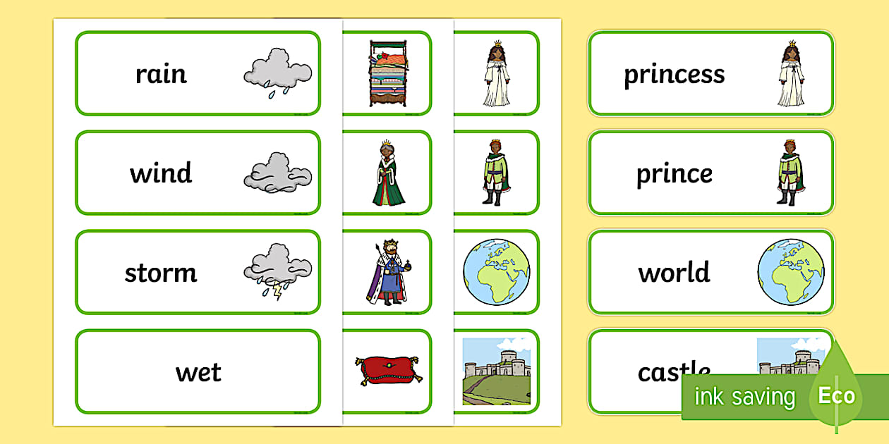 Black and White The Princess and the Pea Word Cards - Twinkl