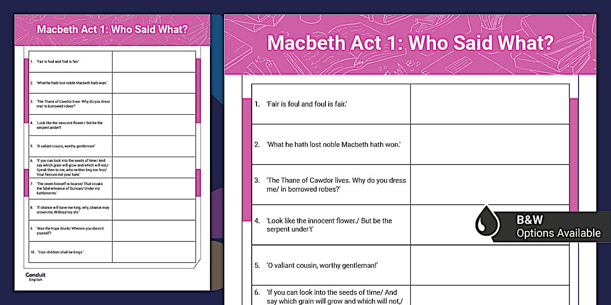 Macbeth Act 1: Who Said What? (Teacher-Made) - Twinkl