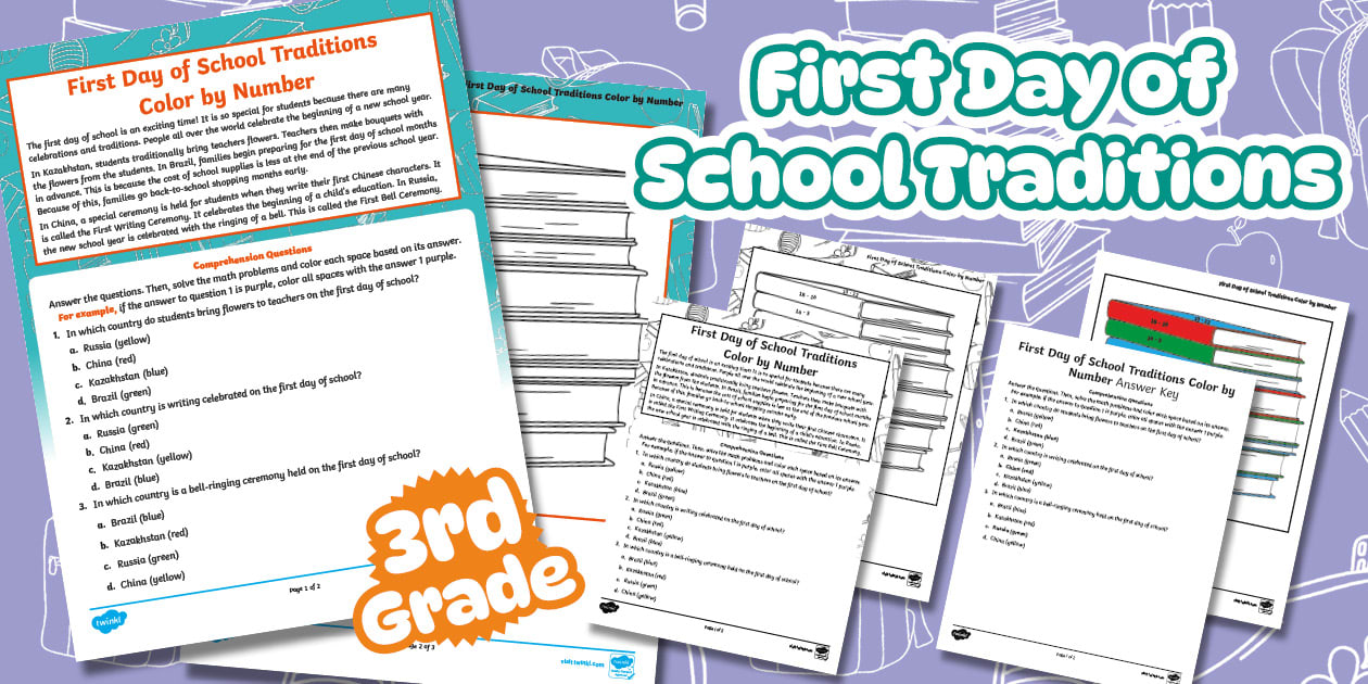 First Day of School Traditions Color by Number Reading