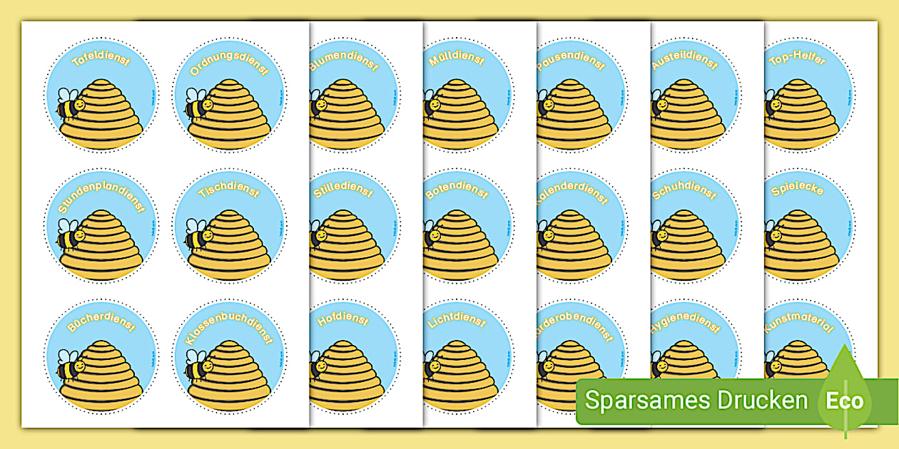 Fleißiges Bienchen - Sticker für den Klassendienst oder als Belohnung