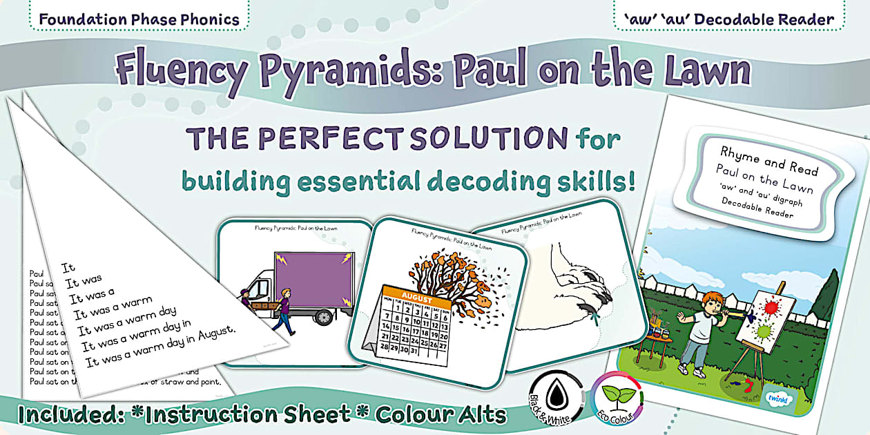 FP Phonics - aw and au Fluency Pyramid - Paul on the Lawn