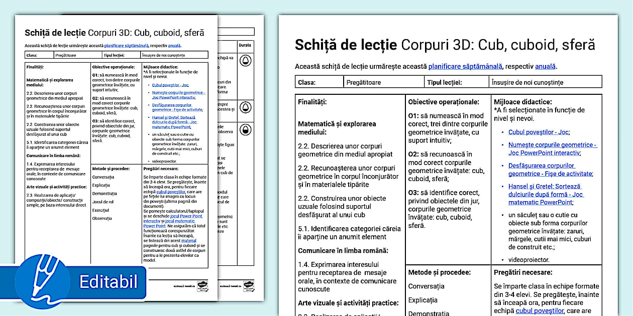 Predare corpuri 3D. Cub, cuboid, sferă – Schiță de lecție