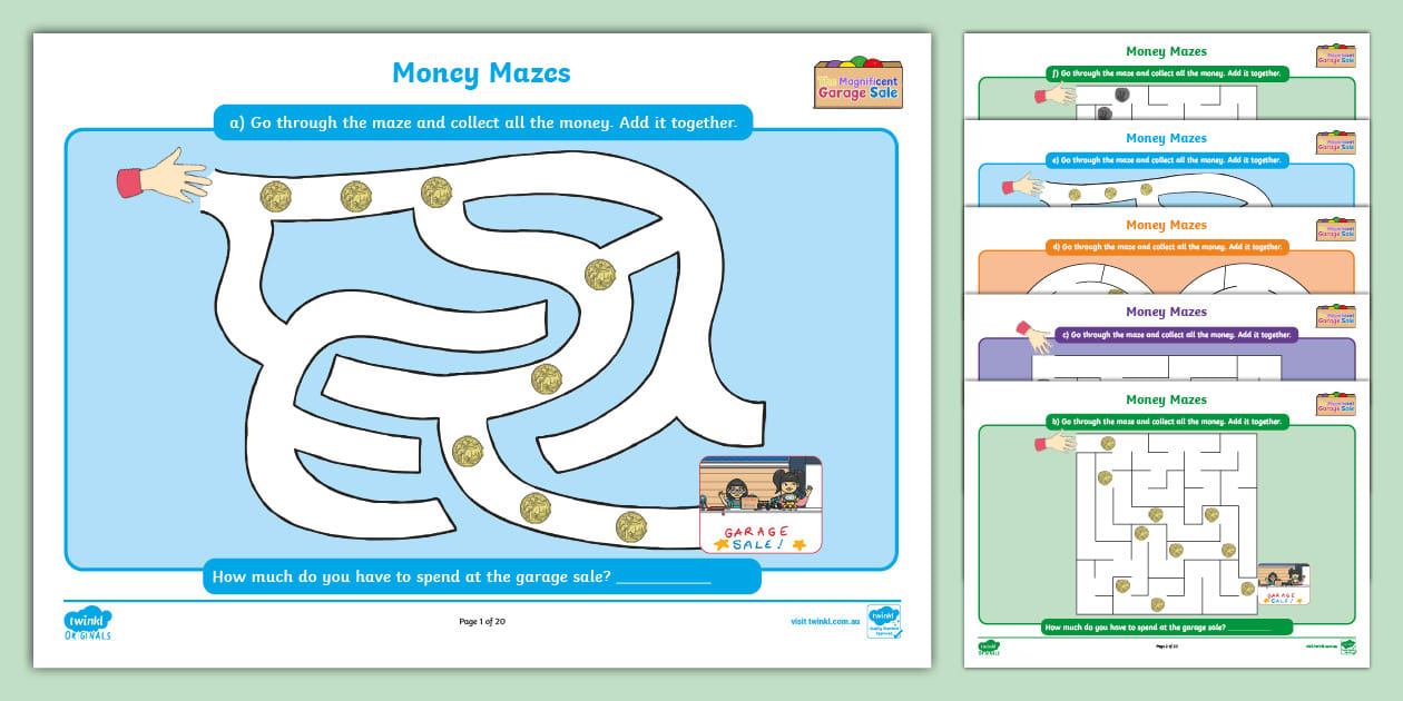 The Magnificent Garage Sale – Add Money Mazes - Twinkl