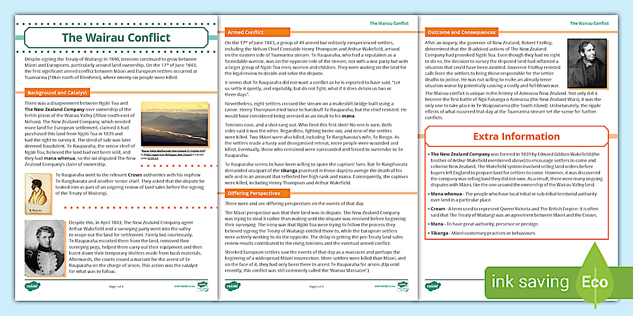 The Wairau Conflict Fact File (teacher made) - Twinkl