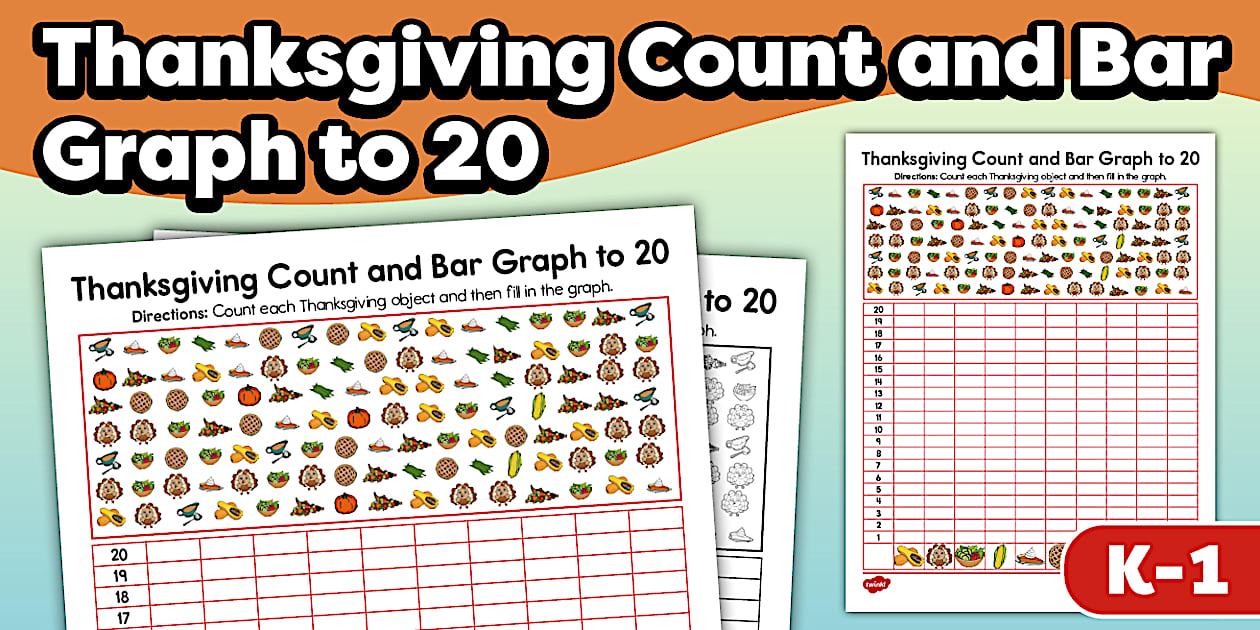 Thanksgiving Count and Bar Graph to 20 for K-1st Grade