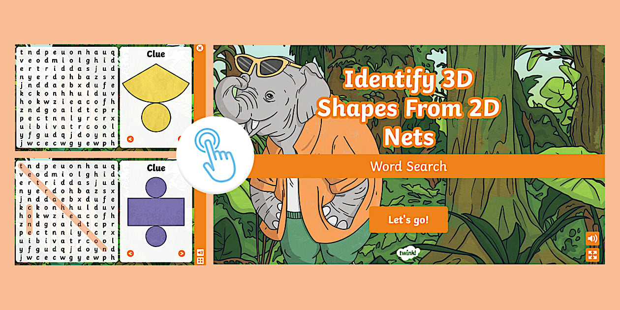 👉 Identify 3D Shapes From 2D Nets KS2 Maths Word Search Game