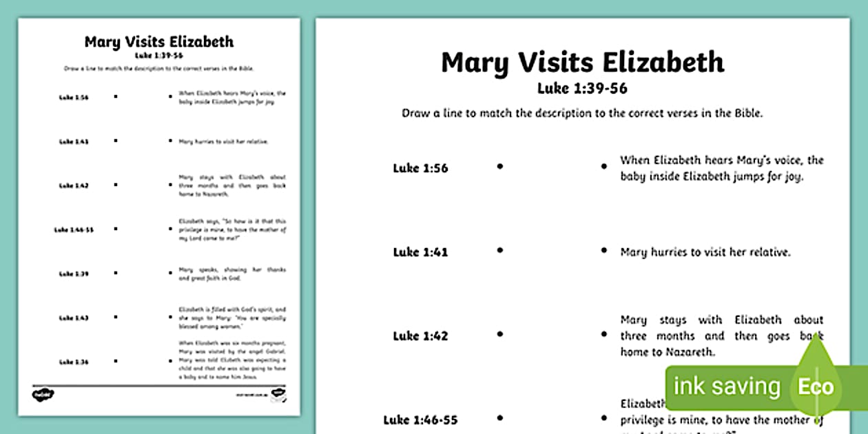 Mary Visits Elizabeth Matching Worksheet (Teacher-Made)