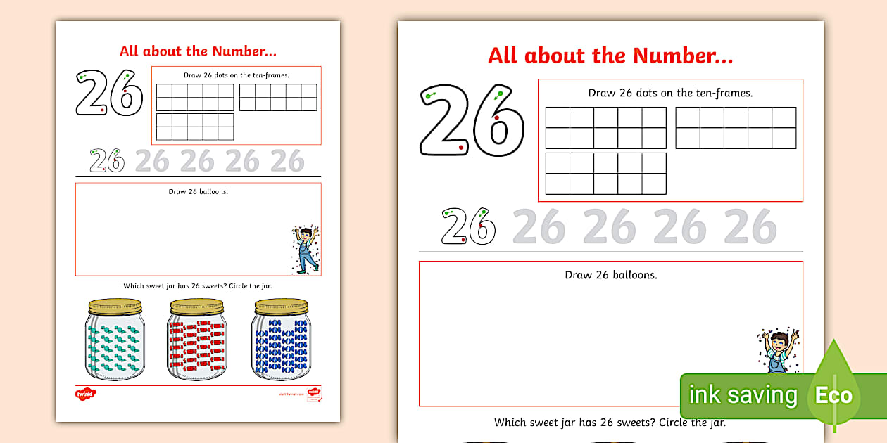 Cursive All About the Number 26 Worksheet - Twinkl