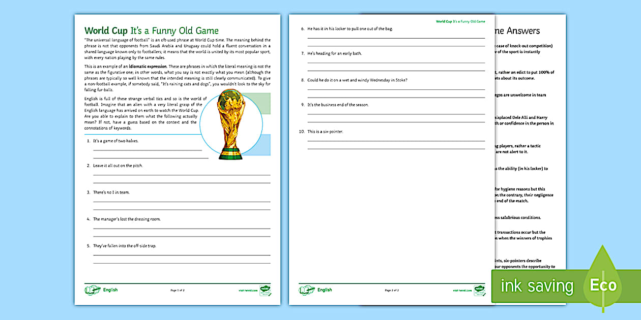 It's a Funny Old Game Worksheet (teacher made) - Twinkl